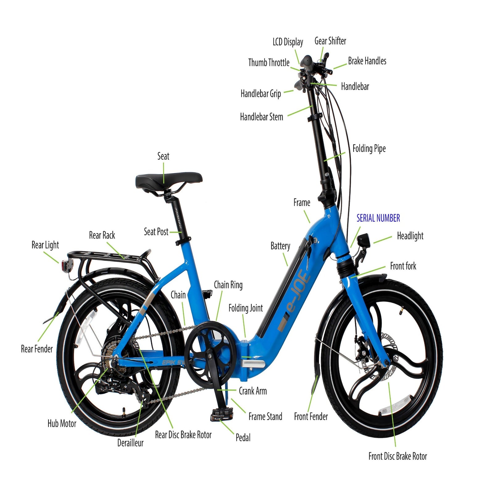 EJOE XV 350W EPIK Swan Folding Electric Bike Sky Blue Mag Alloy Wheel